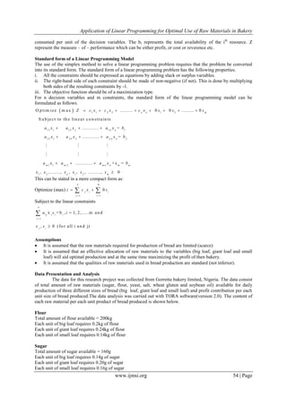 Application of Linear Programming for Optimal Use of Raw Materials in ...