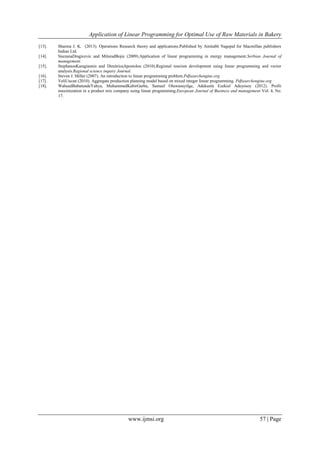 Application of Linear Programming for Optimal Use of Raw Materials in Bakery | PDF
