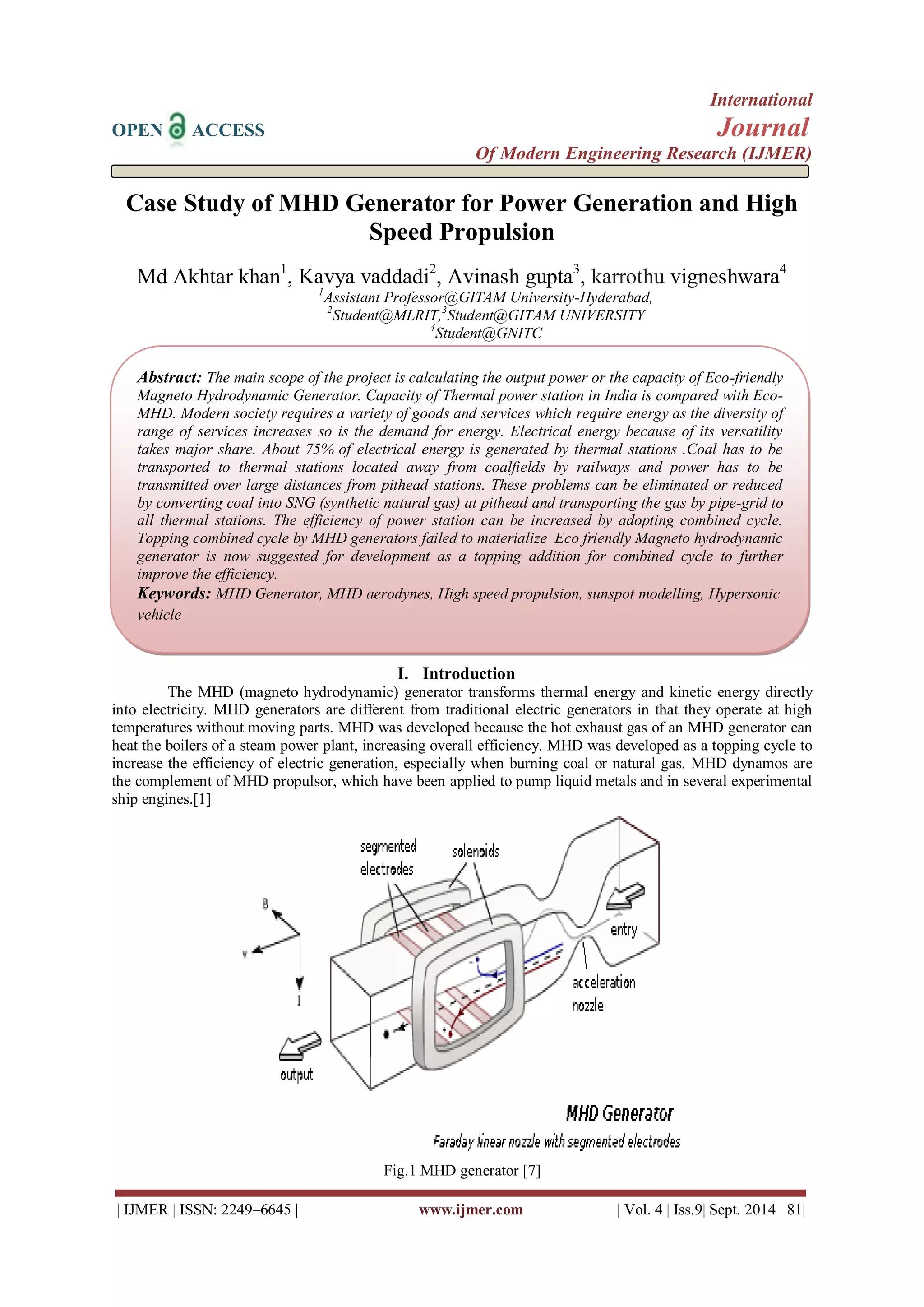 Case Study of MHD Generator for Power Generation and High Speed ...