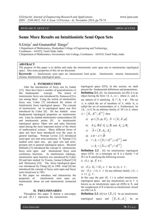 Some More Results on Intuitionistic Semi Open Sets | PDF
