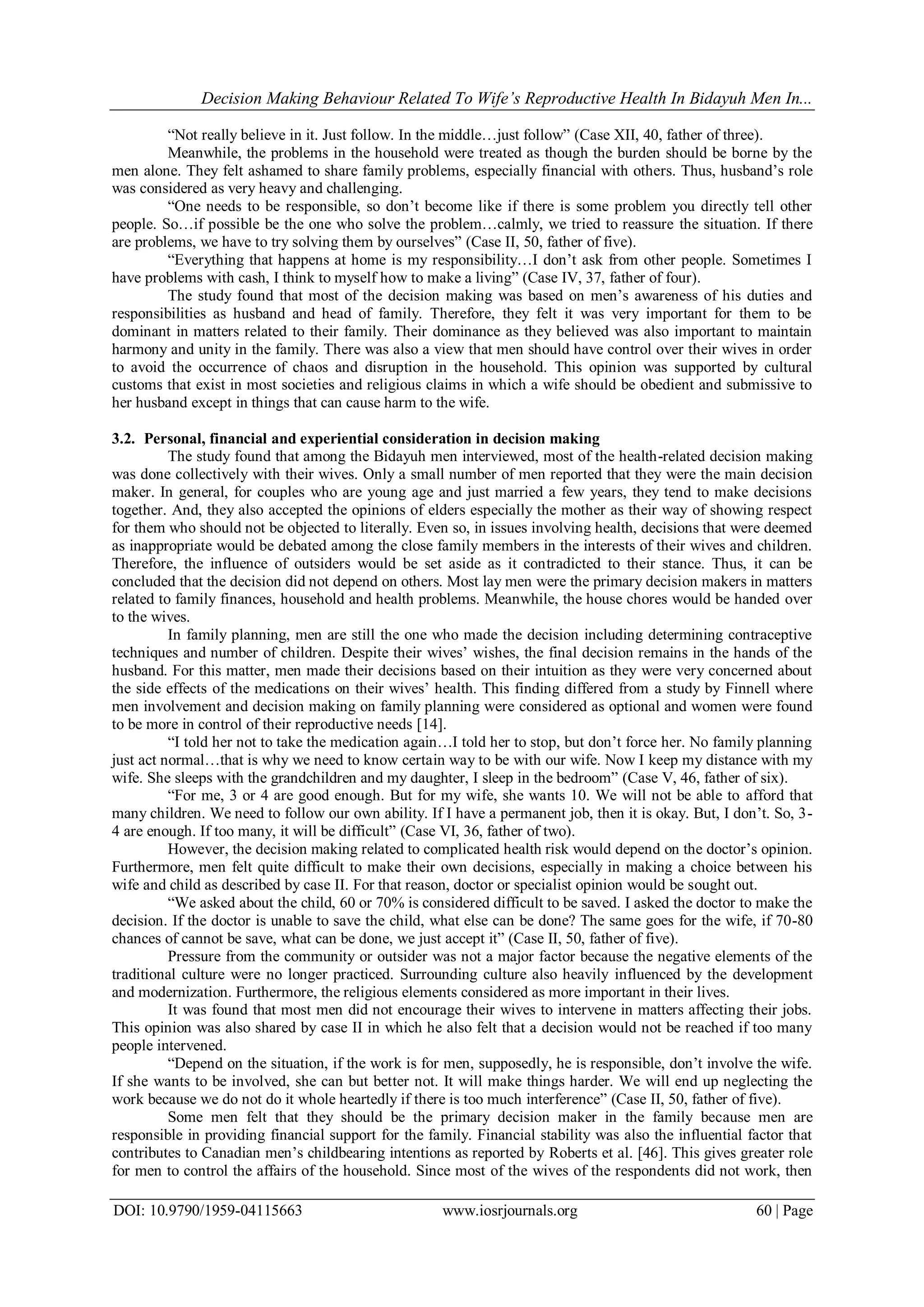 Decision Making Behaviour Related to Wife’s Reproductive Health in ...