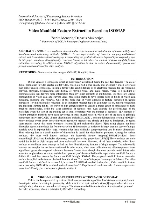 Video Manifold Feature Extraction Based on ISOMAP | PDF