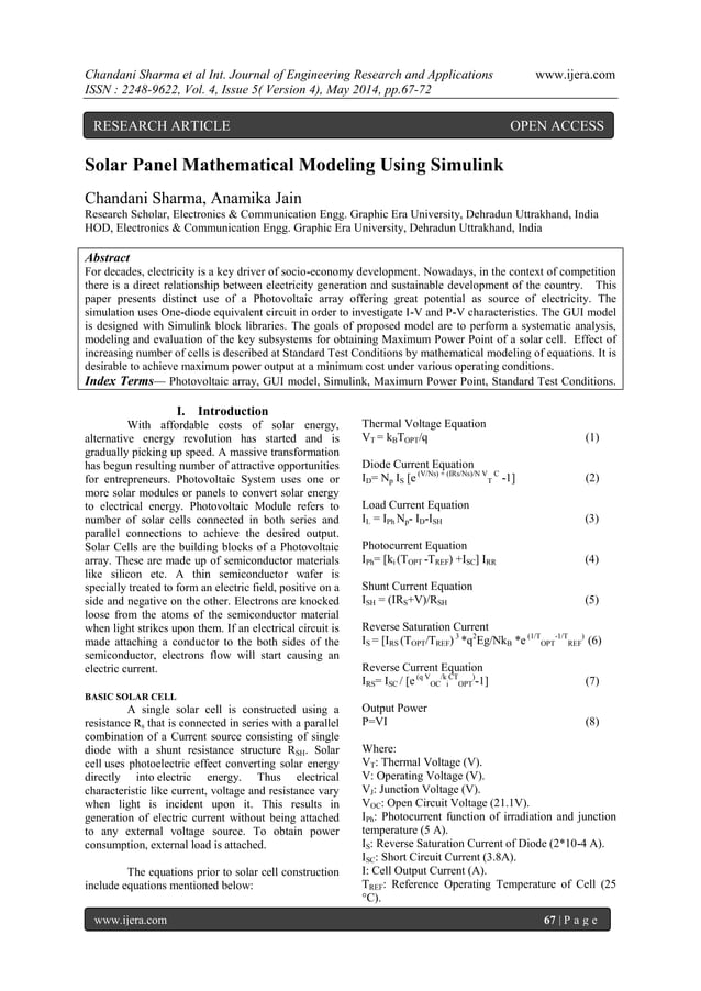 solar panel mathematical modelling using simulink | PDF