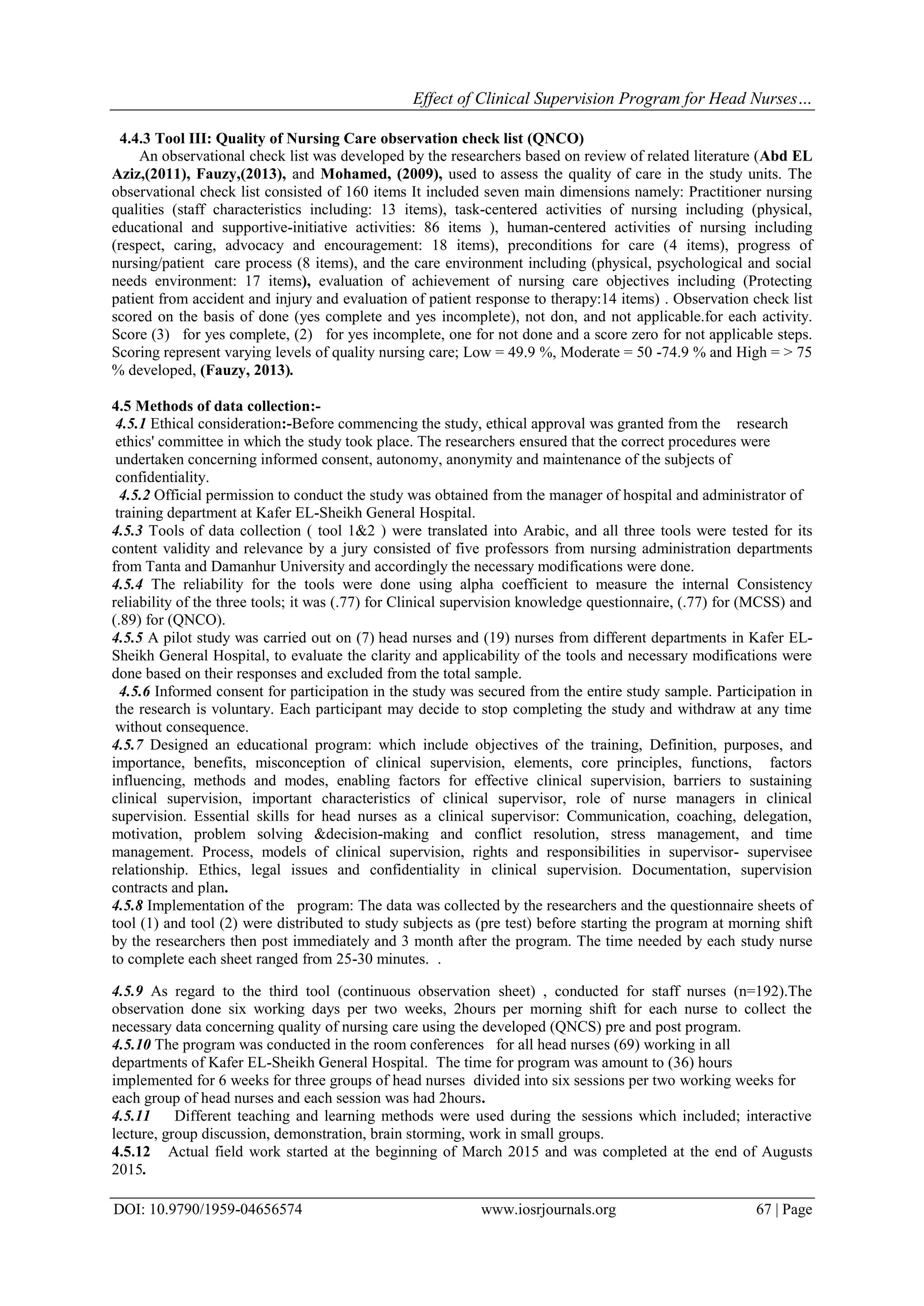 Effect of Clinical Supervision Program for Head Nurses on Quality Nursing Care | PDF