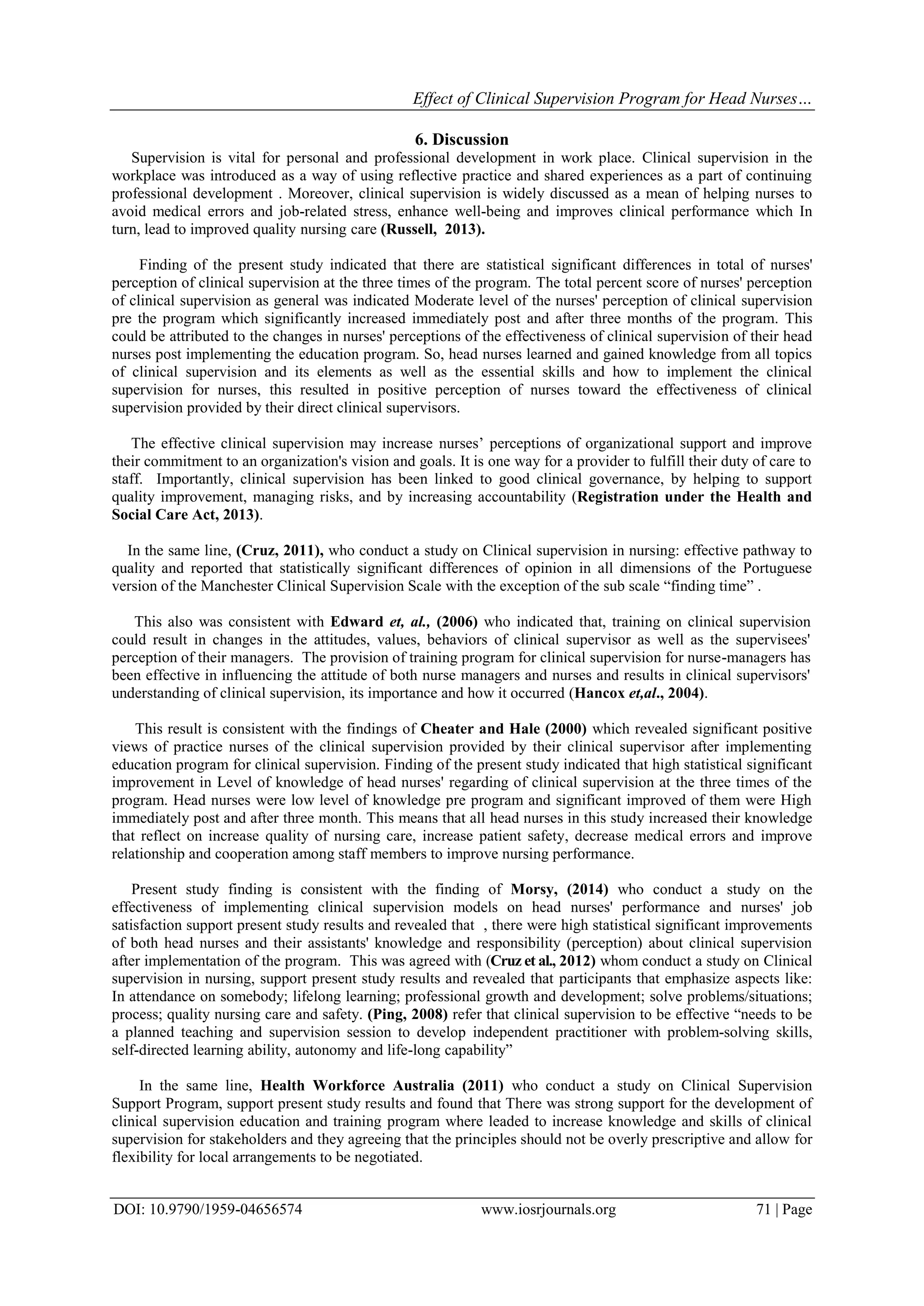 Effect of Clinical Supervision Program for Head Nurses on Quality Nursing Care | PDF