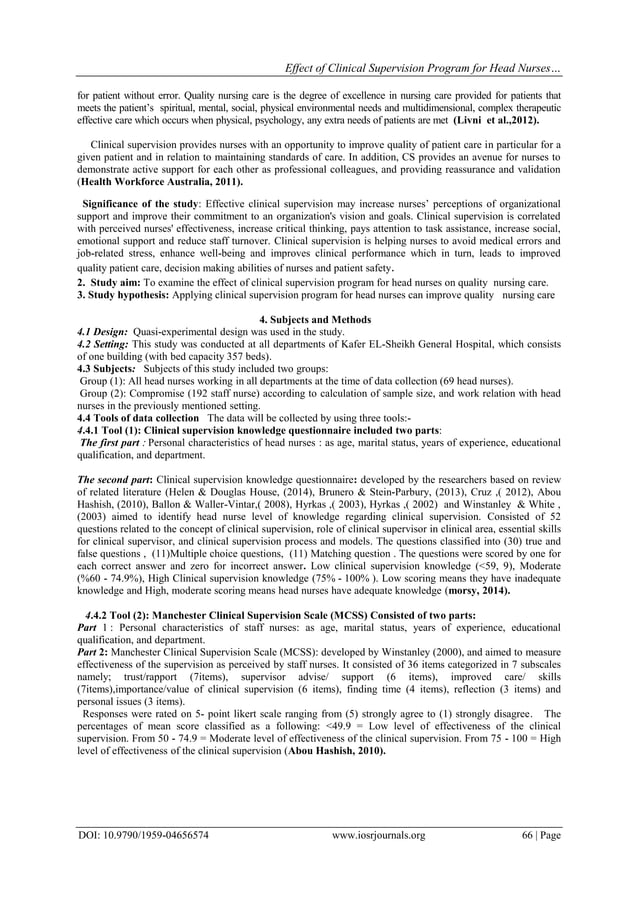Effect of Clinical Supervision Program for Head Nurses on Quality Nursing Care | PDF