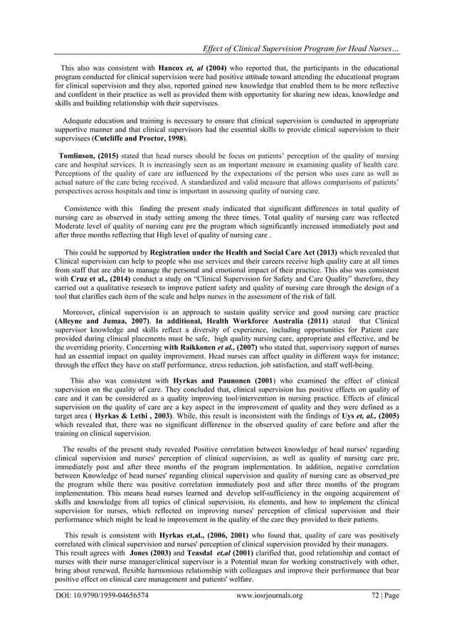 Effect of Clinical Supervision Program for Head Nurses on Quality Nursing Care | PDF
