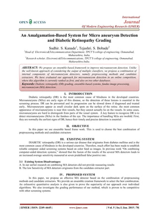 An Amalgamation-Based System for Micro aneurysm Detection and Diabetic Retinopathy Grading | PDF