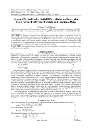Design of Second Order Digital Differentiator and Integrator Using ...