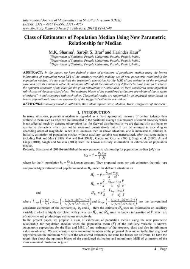 Class Of Estimators Of Population Median Using New Parametric