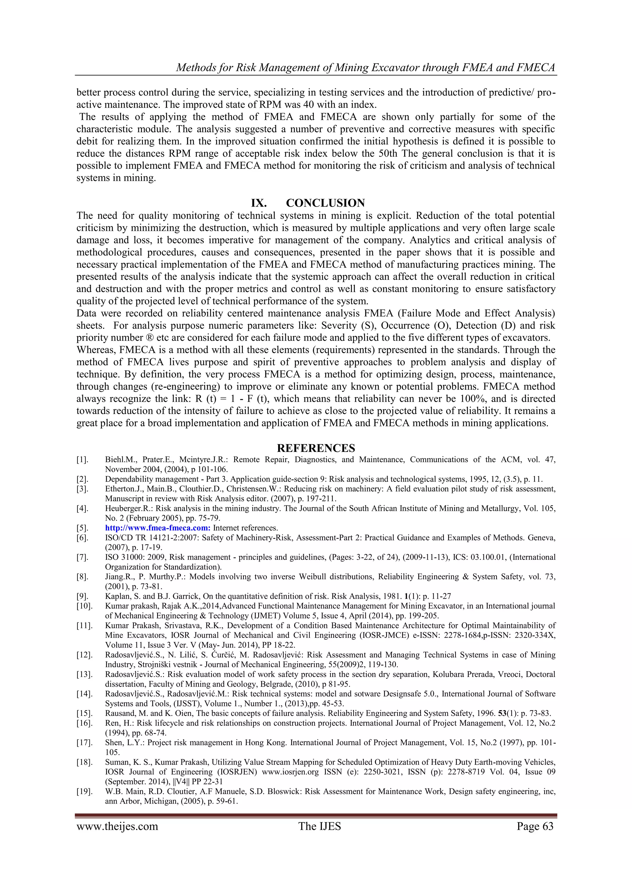 Methods for Risk Management of Mining Excavator through FMEA and FMECA | PDF