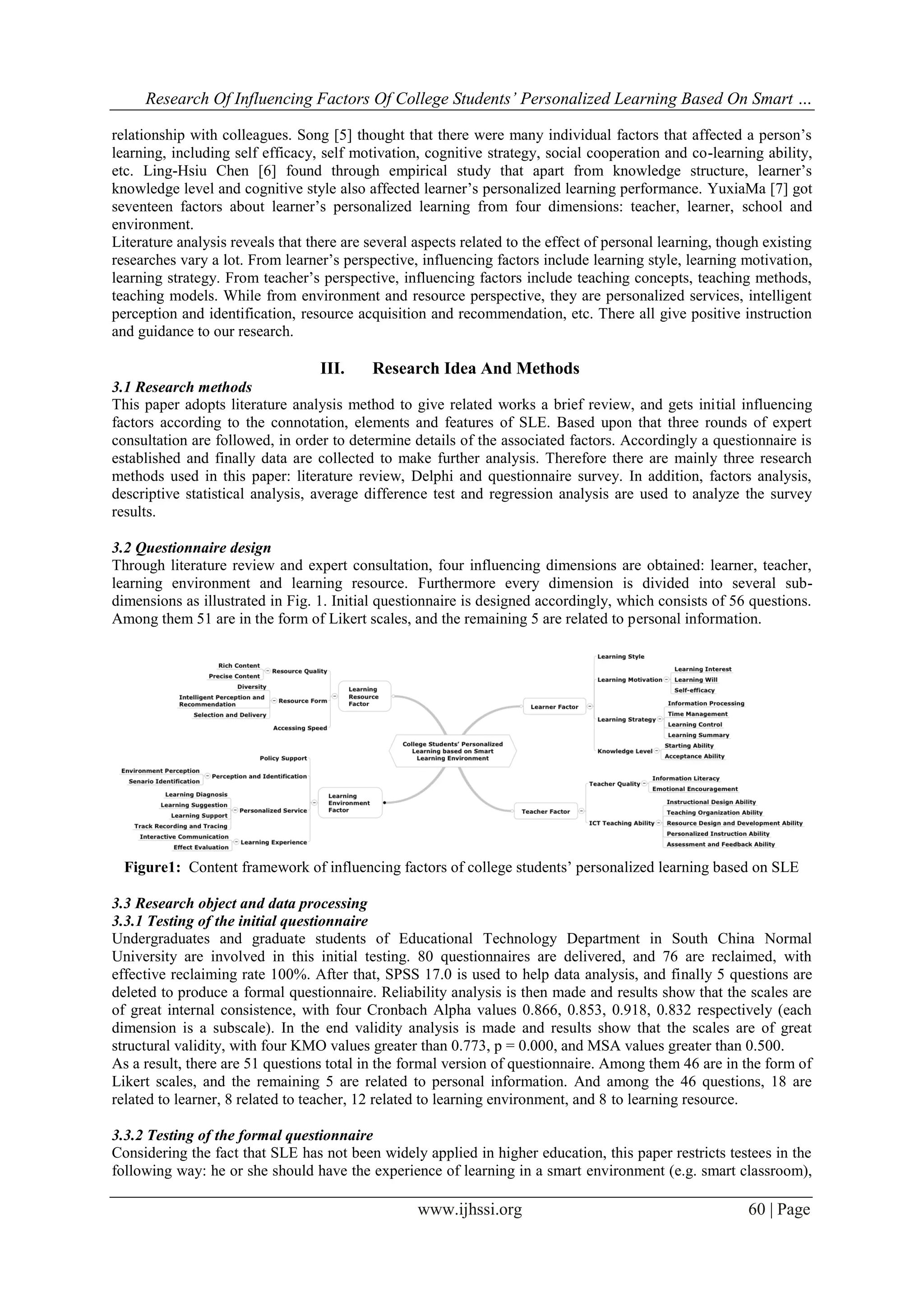Research of Influencing Factors of College Students’ Personalized Learning Based On Smart ...