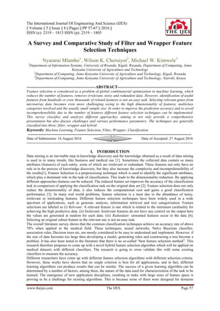 A Survey and Comparative Study of Filter and Wrapper Feature Selection Techniques | PDF