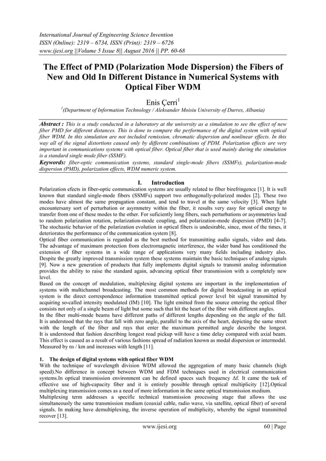 The Effect of PMD (Polarization Mode Dispersion) the Fibers of New and ...