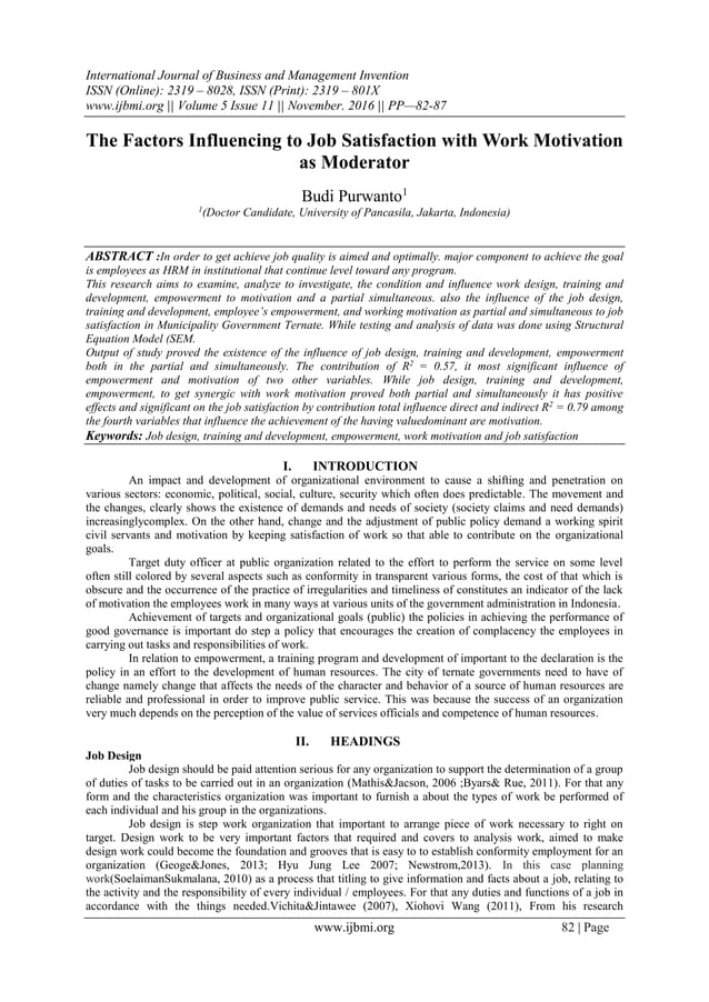 The Factors Influencing to Job Satisfaction with Work Motivation as Moderator | PDF