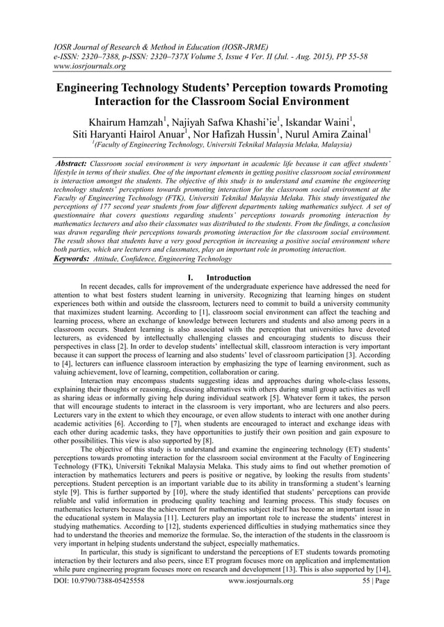 Engineering Technology Students’ Perception towards Promoting ...