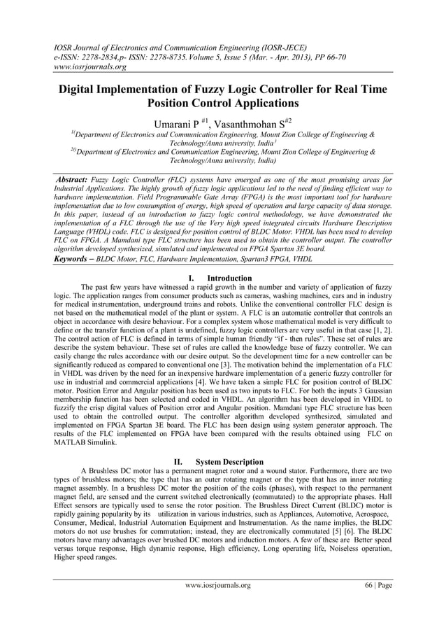Digital Implementation of Fuzzy Logic Controller for Real Time Position Control Applications | PDF