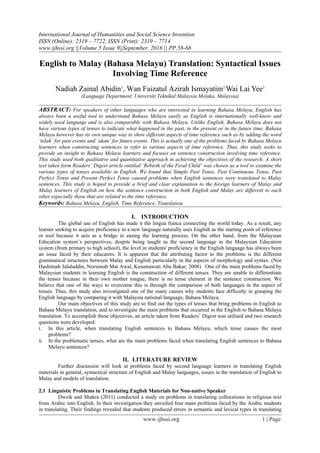 English to Malay (Bahasa Melayu) Translation: Syntactical Issues ...