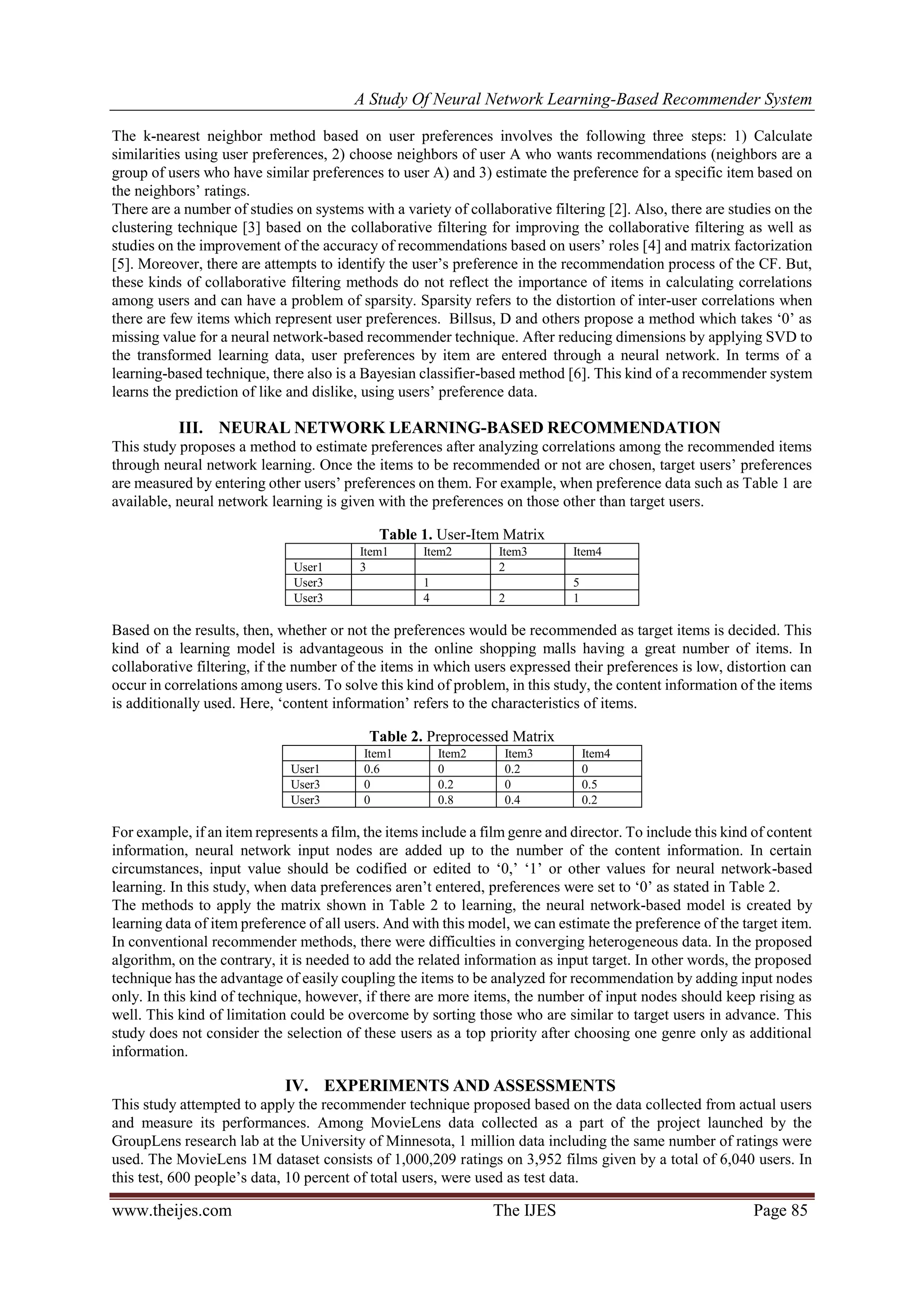 A Study of Neural Network Learning-Based Recommender System | PDF