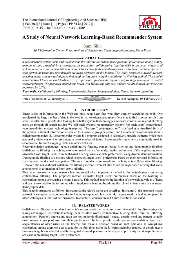 A Study of Neural Network Learning-Based Recommender System | PDF