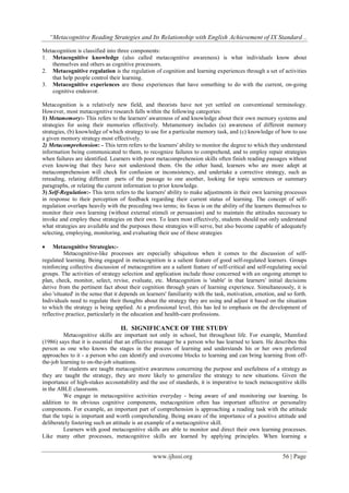 “Metacognitive Reading Strategies and Its Relationship with English Achievement of IX Standard ...