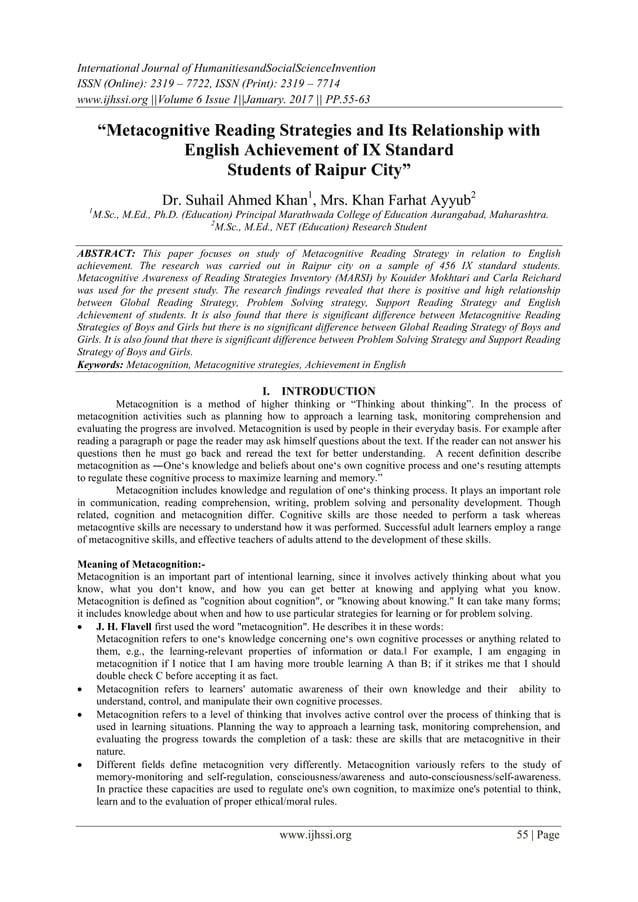 “Metacognitive Reading Strategies and Its Relationship with English ...