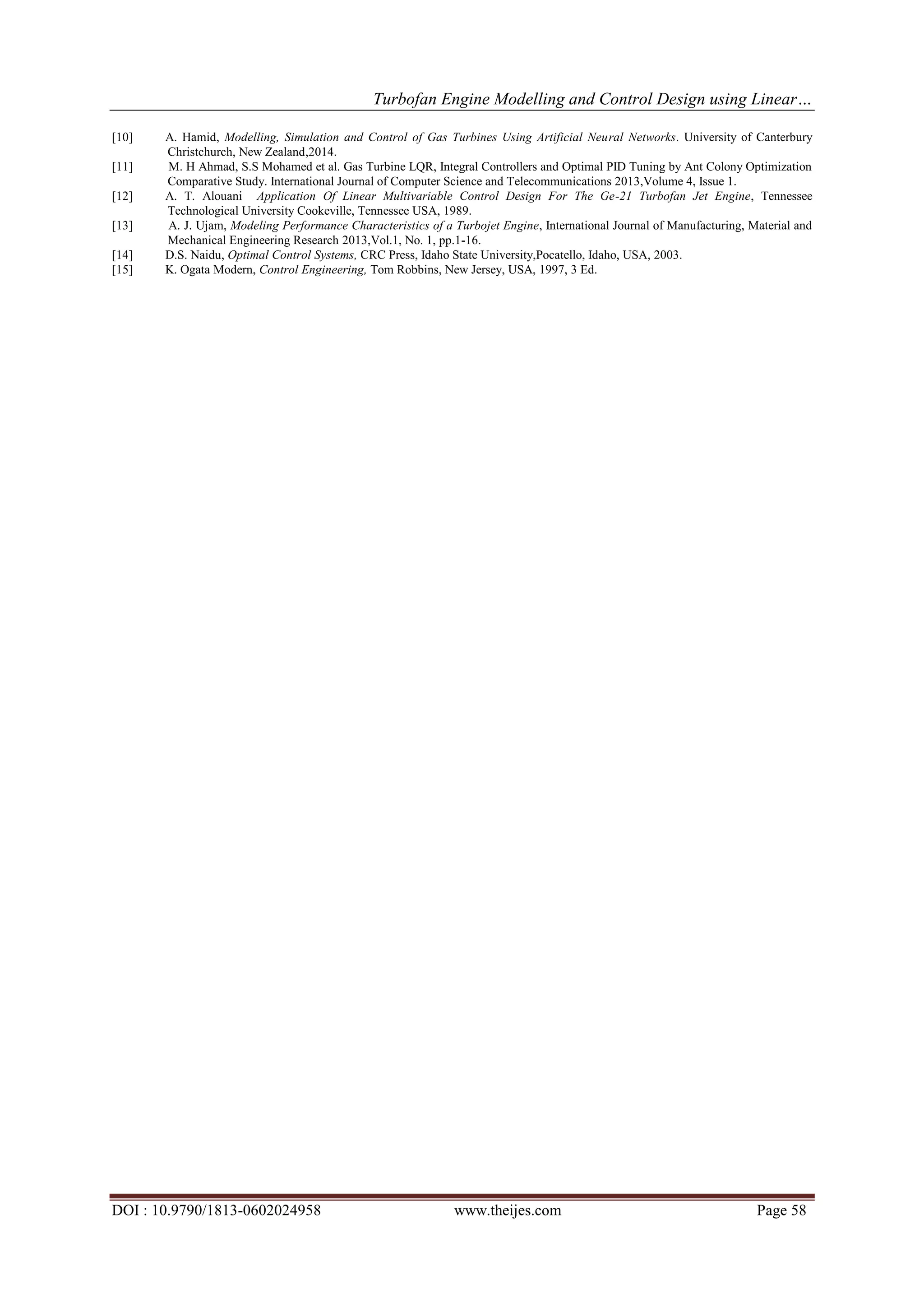 Turbofan Engine Modelling And Control Design Using Linear Quadratic Regulator Lqr Pdf
