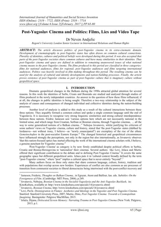 Post-Yugoslav Cinema and Politics: Films, Lies and Video Tape | PDF