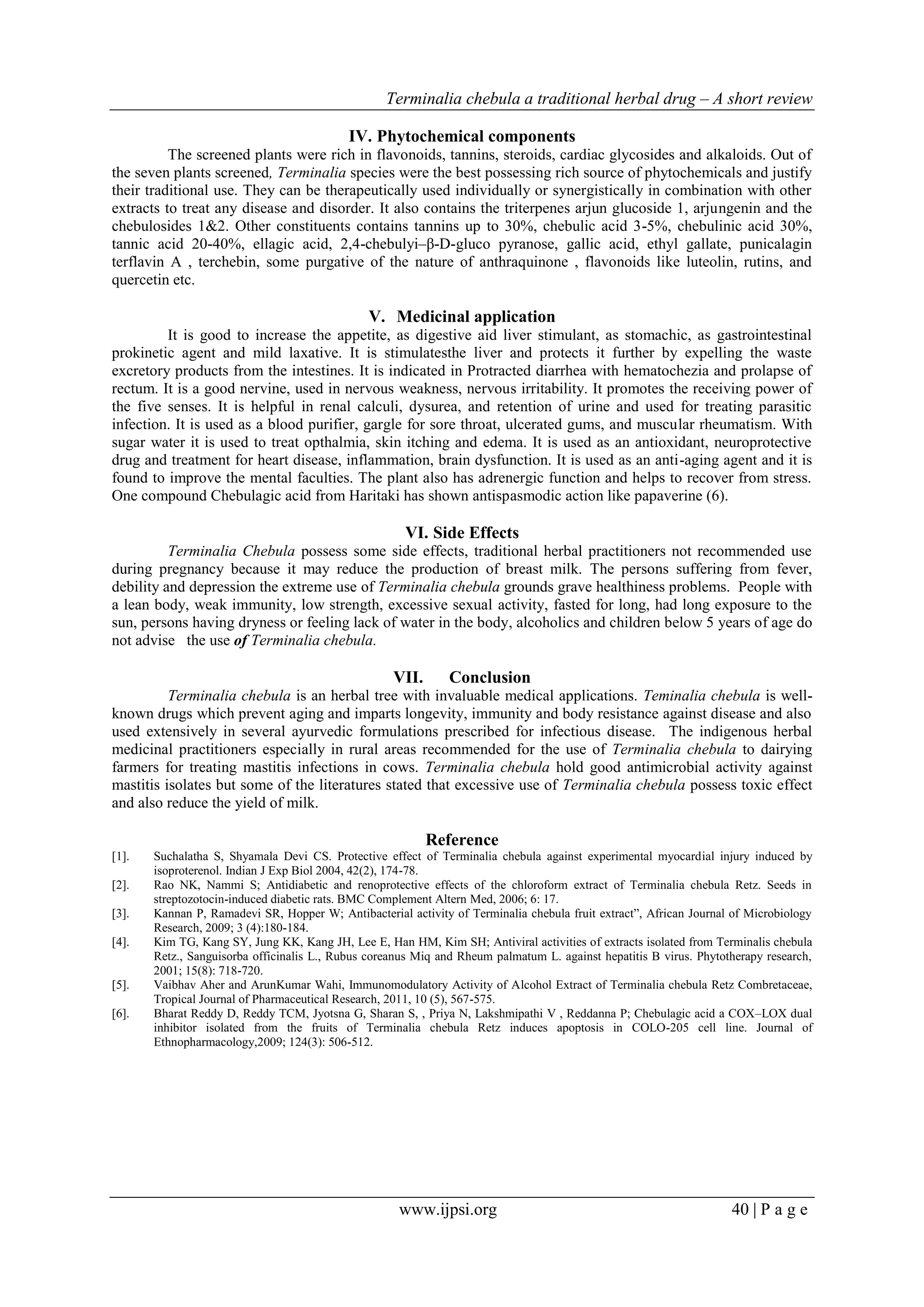 Terminalia Chebula A Traditional Herbal Drug – A Short Review | PDF