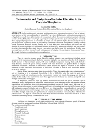 Controversies and Navigation of Inclusive Education in the Context of Bangladesh | PDF