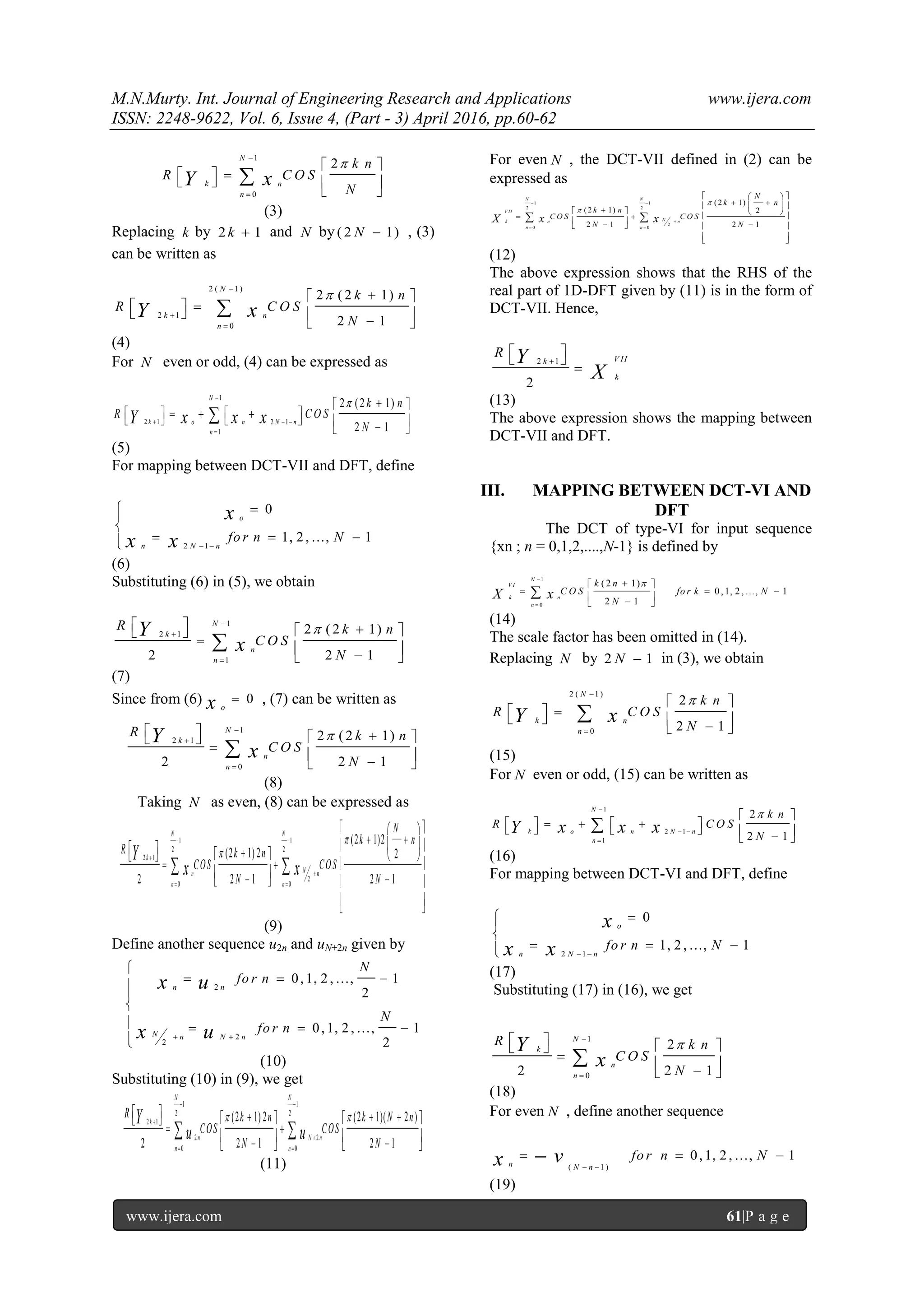 Mapping Between Discrete Cosine Transform Of Type Vi Vii And Discrete Fourier Transform Pdf