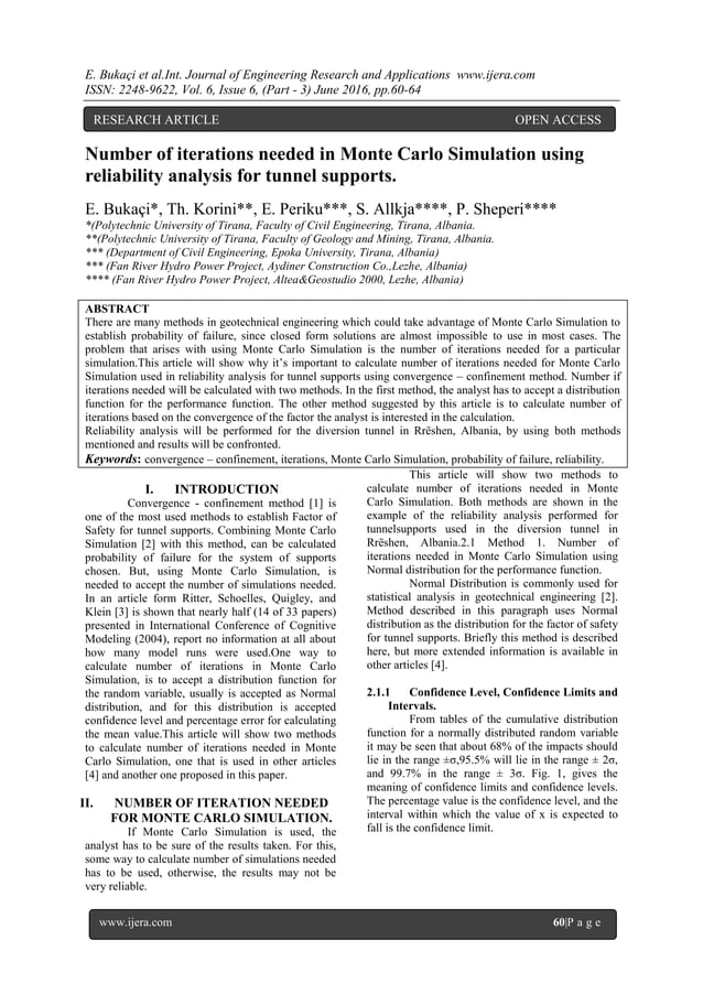 Number of iterations needed in Monte Carlo Simulation using reliability analysis for tunnel ...
