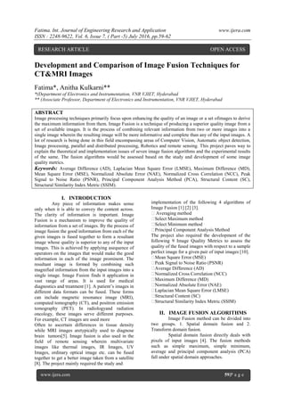 Development and Comparison of Image Fusion Techniques for CT&MRI Images | PDF