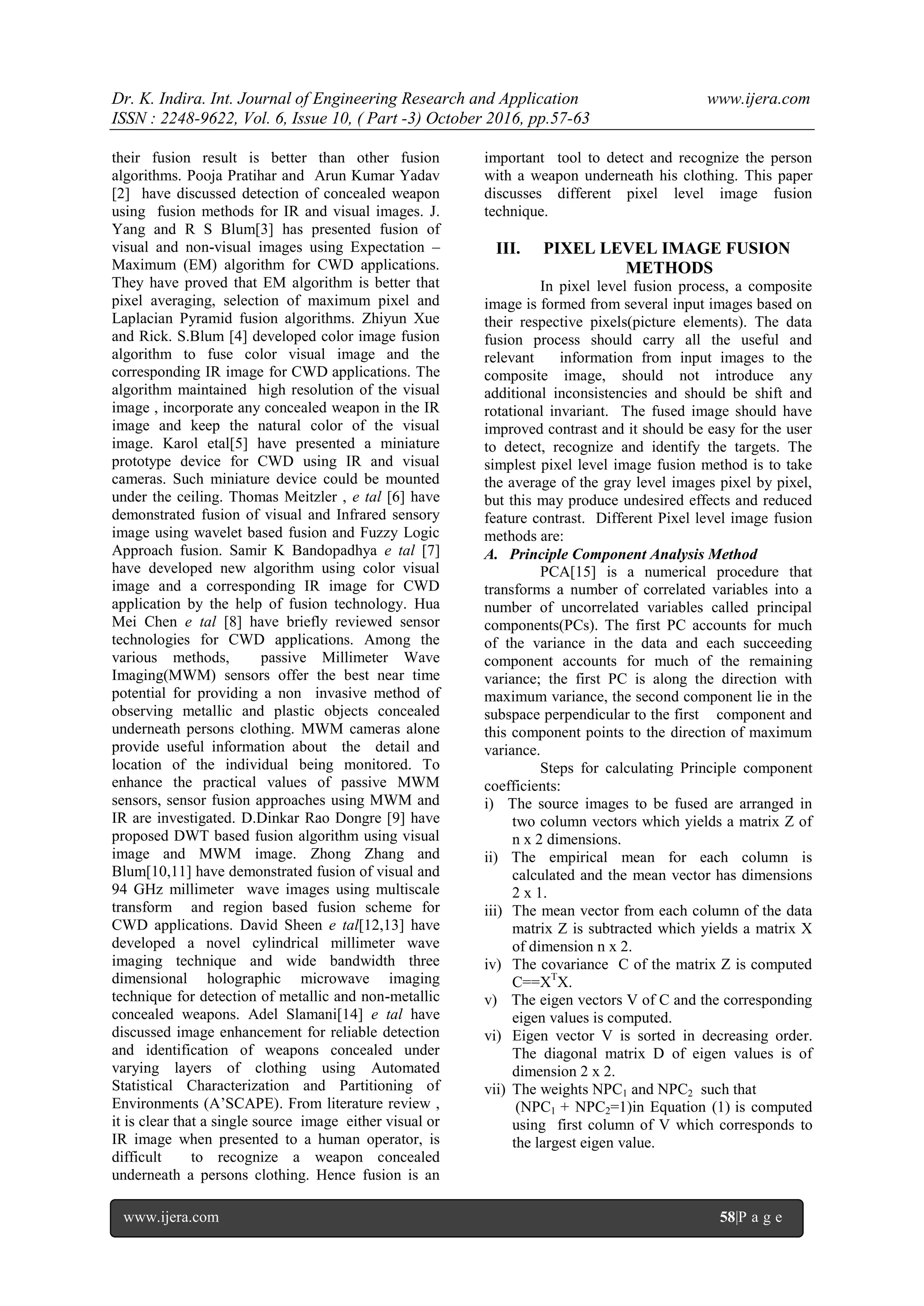 Pixel Based Fusion Methods for Concealed Weapon Detection | PDF