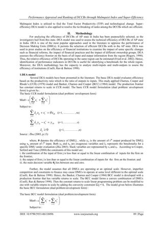 Performance Appraisal and Ranking of DCCBs through Malmquist Index and Super-Efficiency | PDF