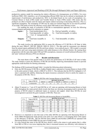 Performance Appraisal and Ranking of DCCBs through Malmquist Index and Super-Efficiency | PDF