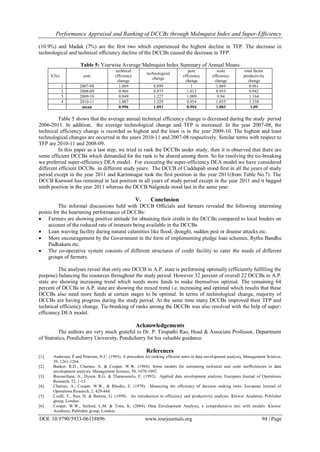 Performance Appraisal and Ranking of DCCBs through Malmquist Index and Super-Efficiency | PDF