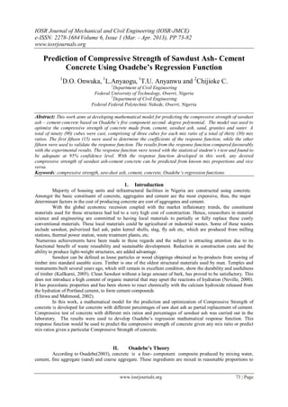Prediction of Compressive Strength of Sawdust Ash- Cement Concrete Using Osadebe’s Regression ...