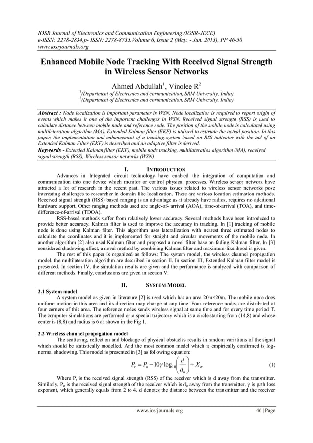 Enhanced Mobile Node Tracking With Received Signal Strength in Wireless Sensor Networks | PDF