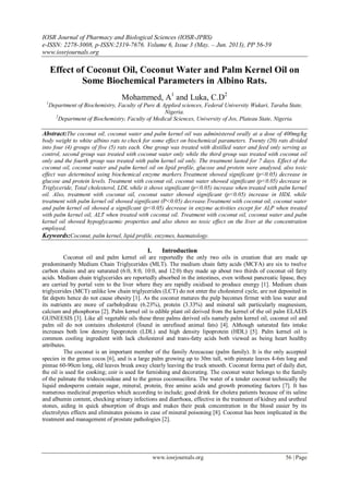 Effect of Coconut Oil, Coconut Water and Palm Kernel Oil on Some ...
