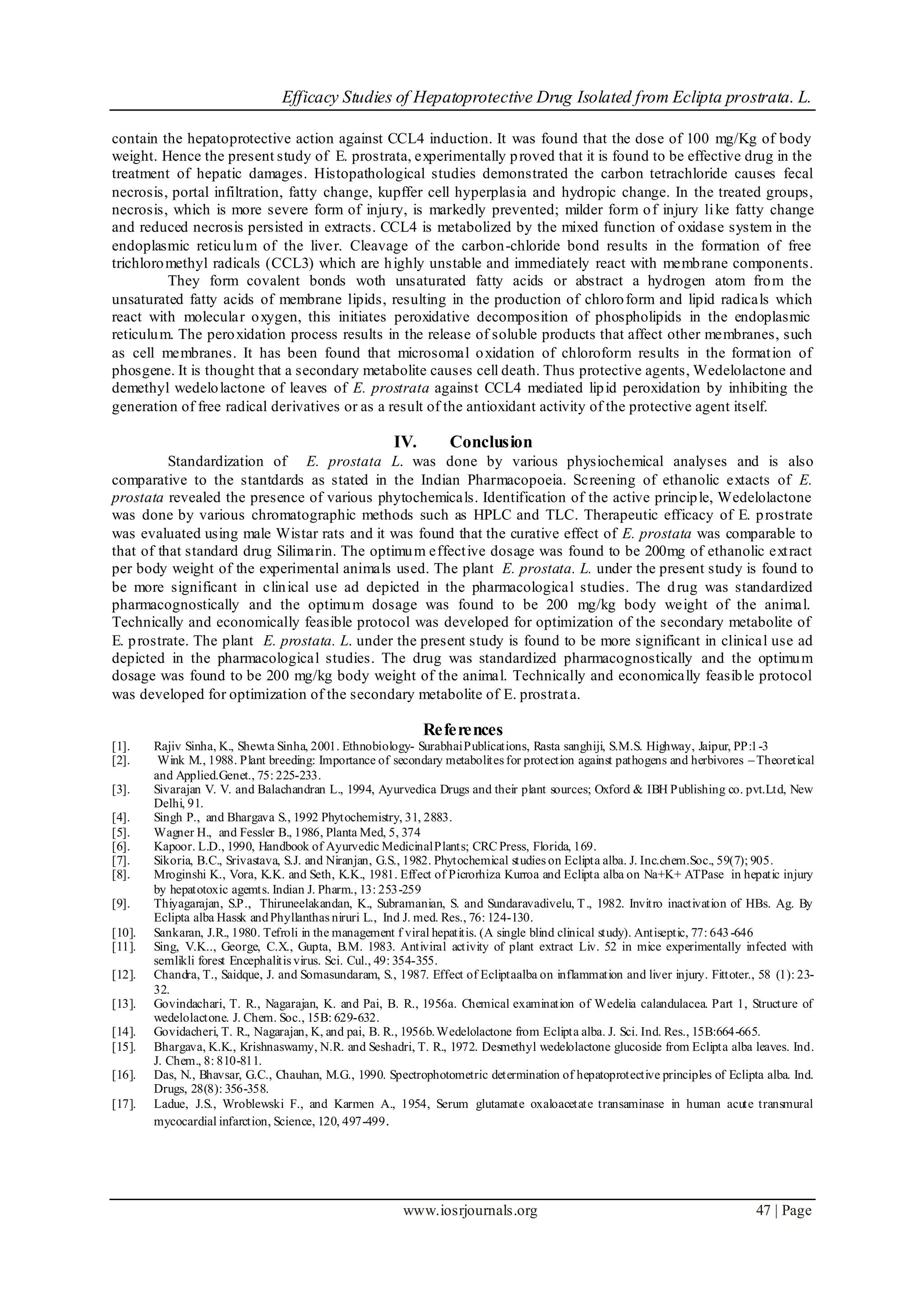 Efficacy Studies of Hepatoprotective Drug Isolated from Eclipta ...