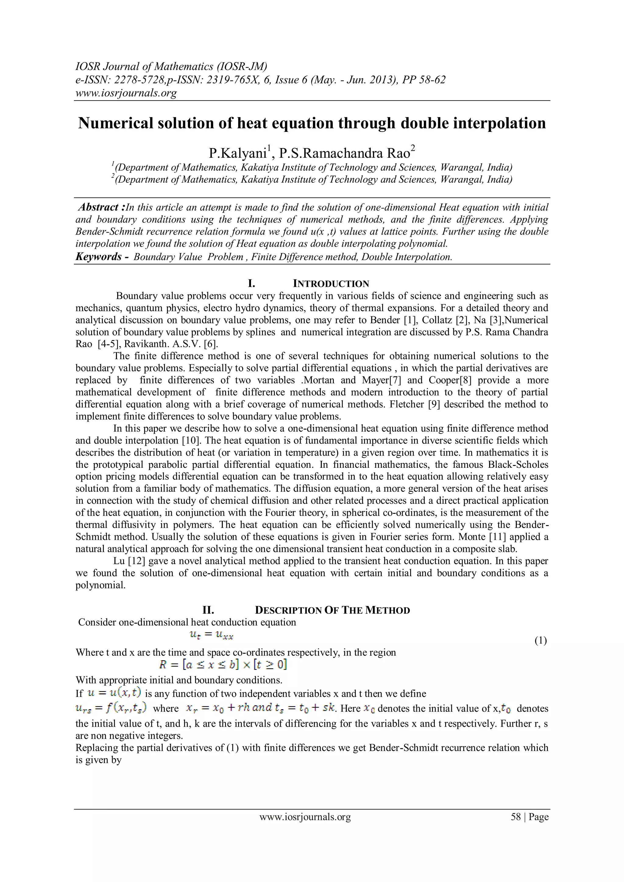 Numerical solution of heat equation through double interpolation | PDF