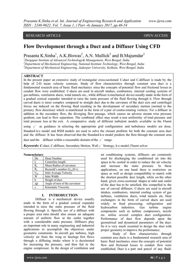 Flow Development through a Duct and a Diffuser Using CFD | PDF