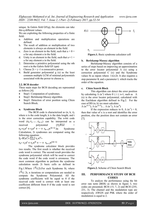 Performance Study of BCH Error Correcting Codes Using the Bit Error Rate Term BER | PDF ...