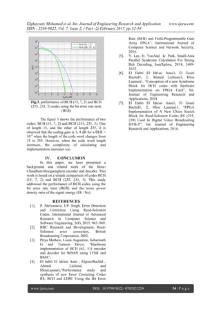 Performance Study of BCH Error Correcting Codes Using the Bit Error Rate Term BER | PDF