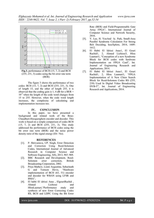 Performance Study of BCH Error Correcting Codes Using the Bit Error Rate Term BER | PDF ...