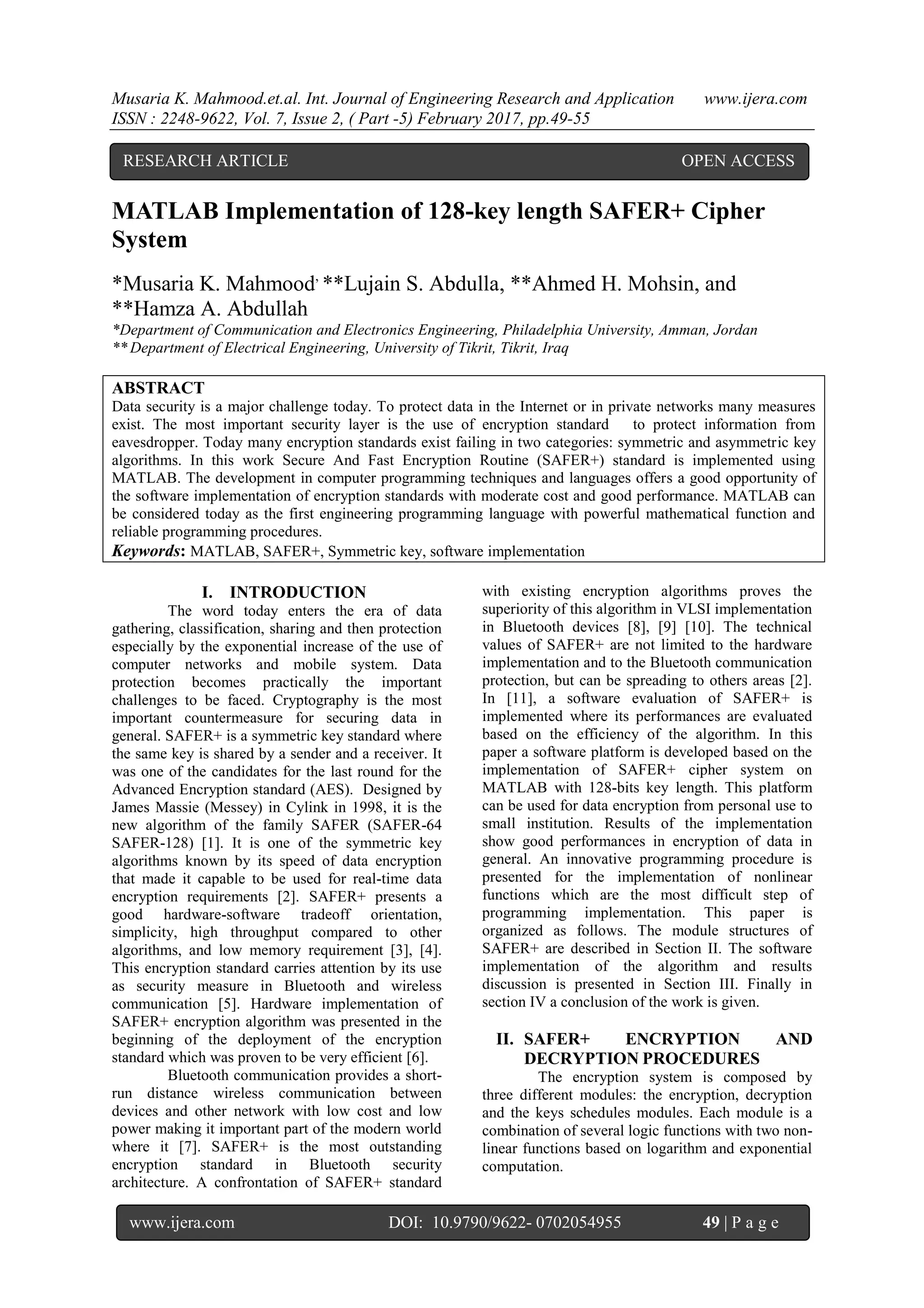 MATLAB Implementation of 128-key length SAFER+ Cipher System | PDF | Programming Languages ...