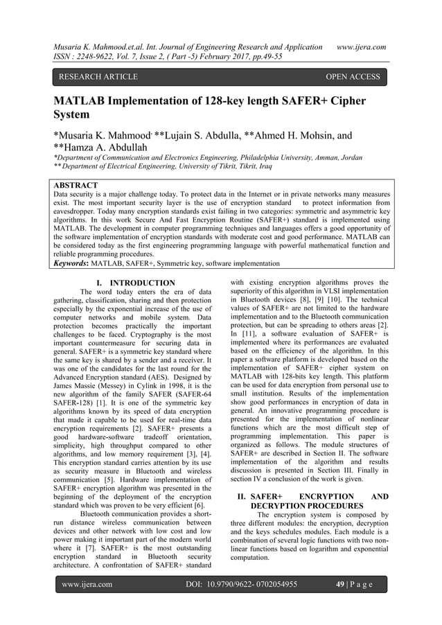 MATLAB Implementation of 128-key length SAFER+ Cipher System | PDF | Programming Languages ...