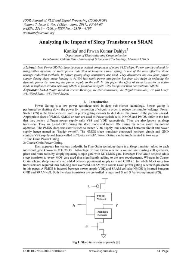 Analyzing the Impact of Sleep Transistor on SRAM | PDF