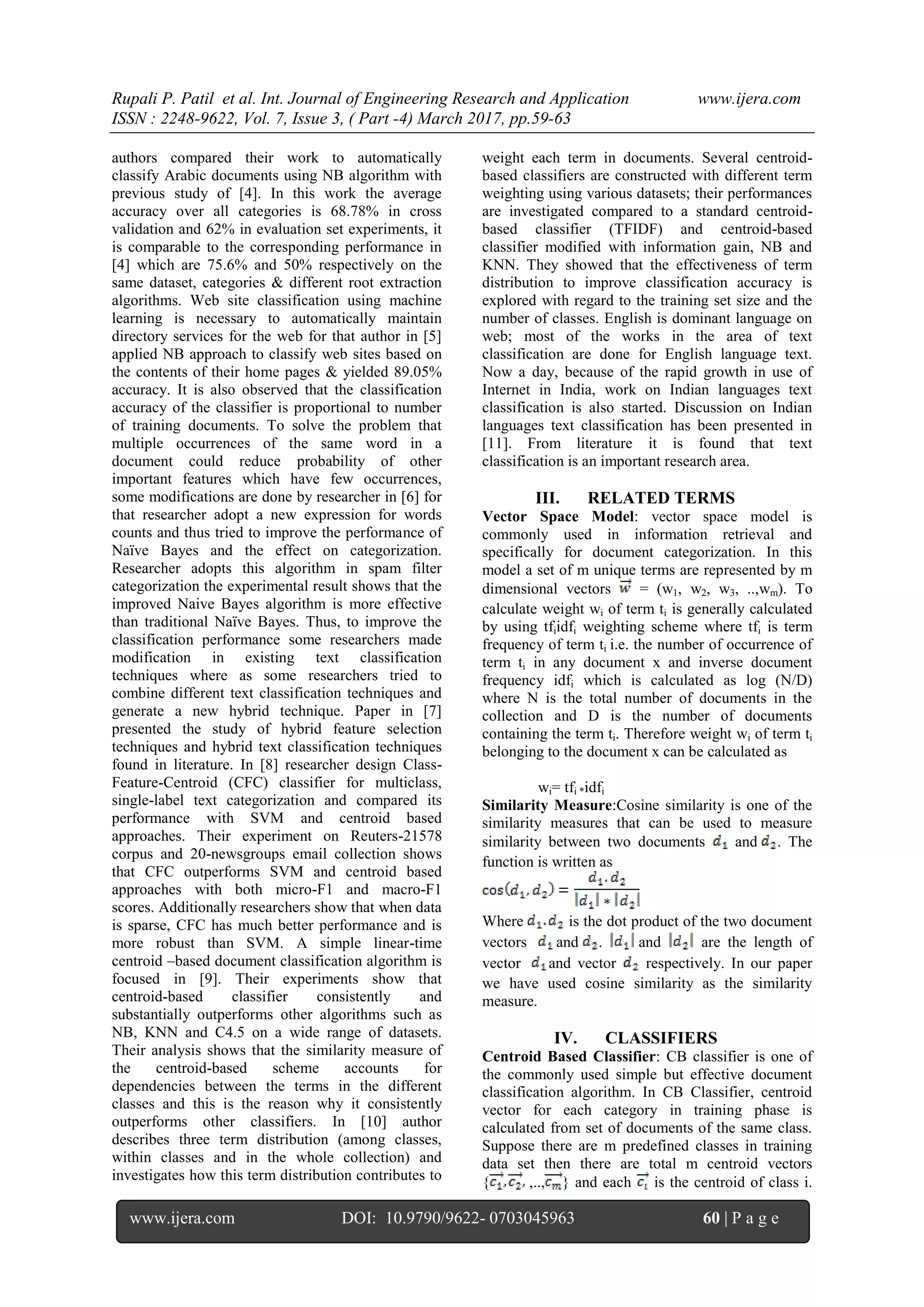 A Comparative Study of Centroid-Based and Naïve Bayes Classifiers for Document Categorization | PDF